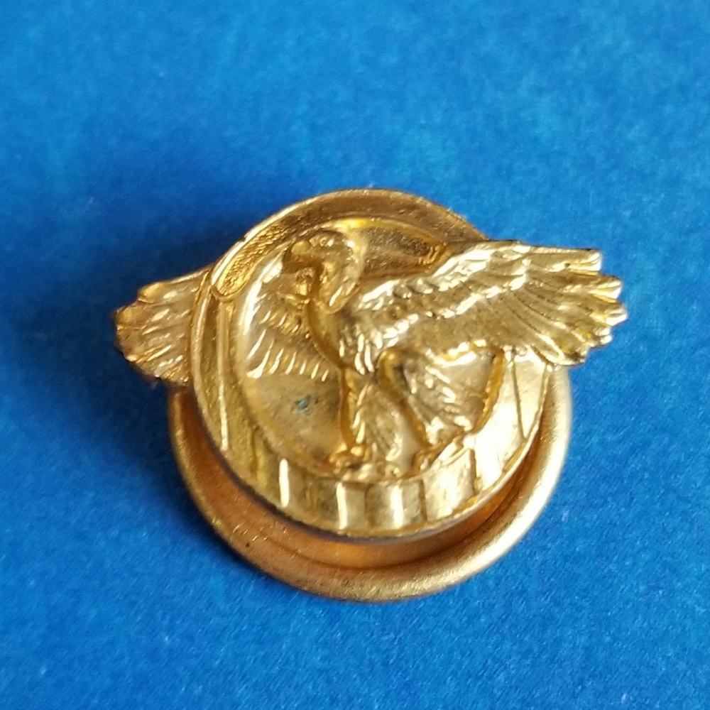 Vintage Military Eagle Collar Stud Button Gold Ton - Gem